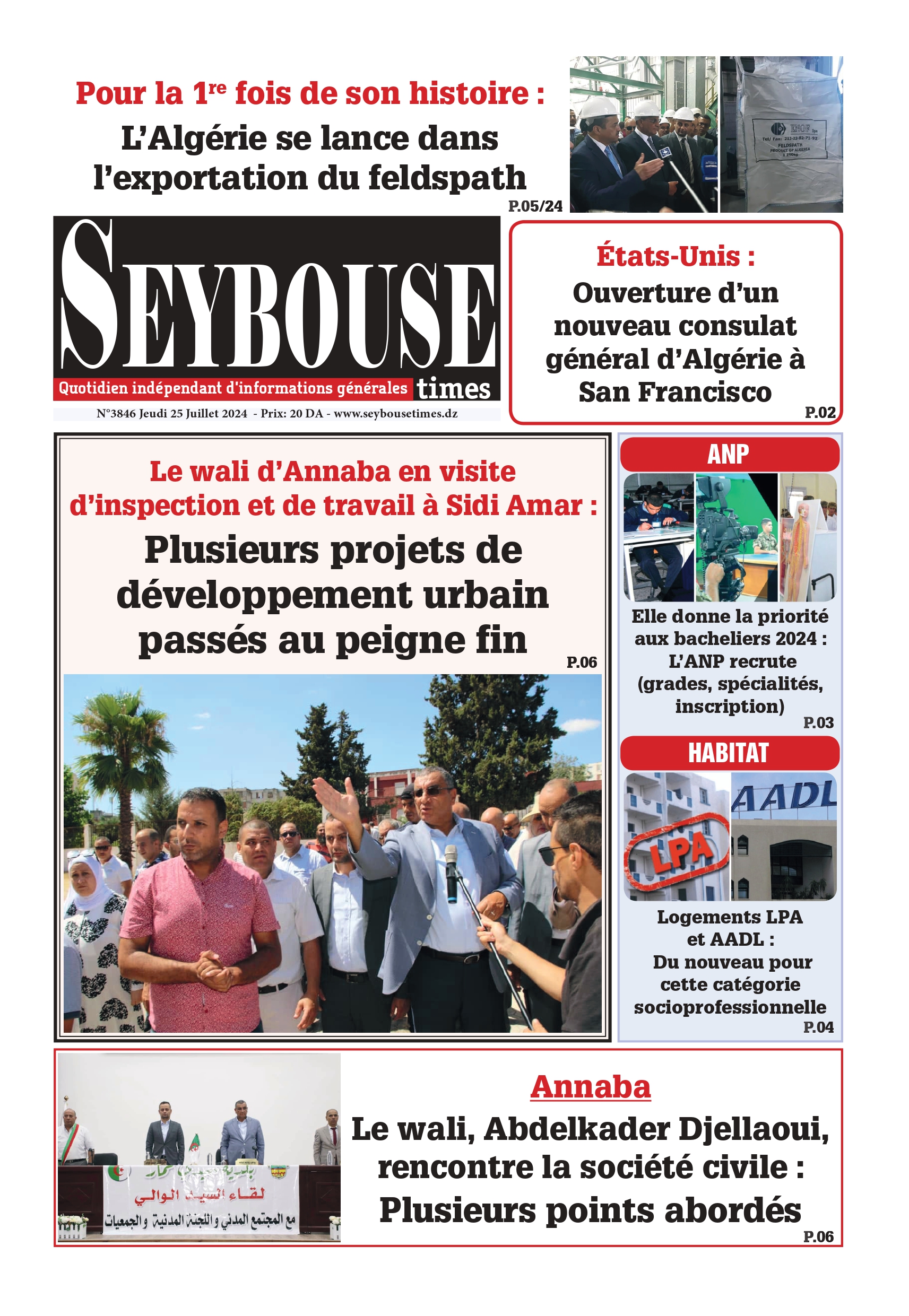 Journal du 25 Juillet 2024 Edition N° 3846 - Seybouse Times